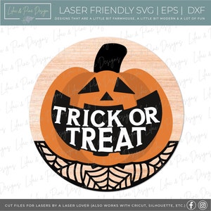 Trick or Treat Sign SVG, Cute Halloween Welcome, Pumpkin Door Hanger ...
