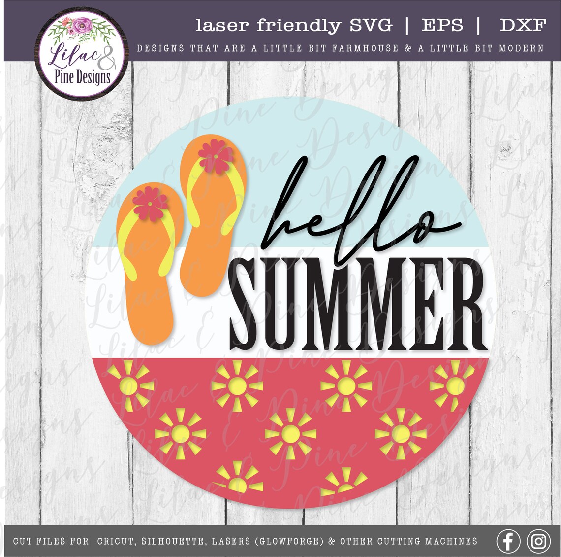 Hello Summer Flip Flop Round Sign Summer Door Decor SVG | Etsy