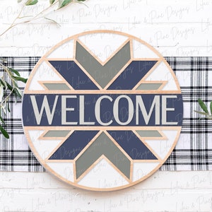 Barn Quilt Welcome Sign SVG, Quilt Star Door Hanger SVG, Boho Round ...