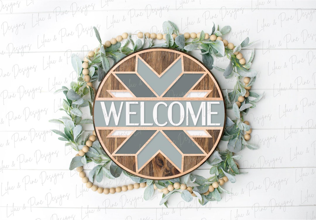 Barn Quilt Welcome Sign SVG, Quilt Star Door Hanger SVG, Boho Round ...