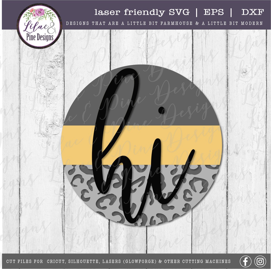 Round Leopard Round Hi Sign, Front Porch Decor SVG, Welcome SVG, Hello ...