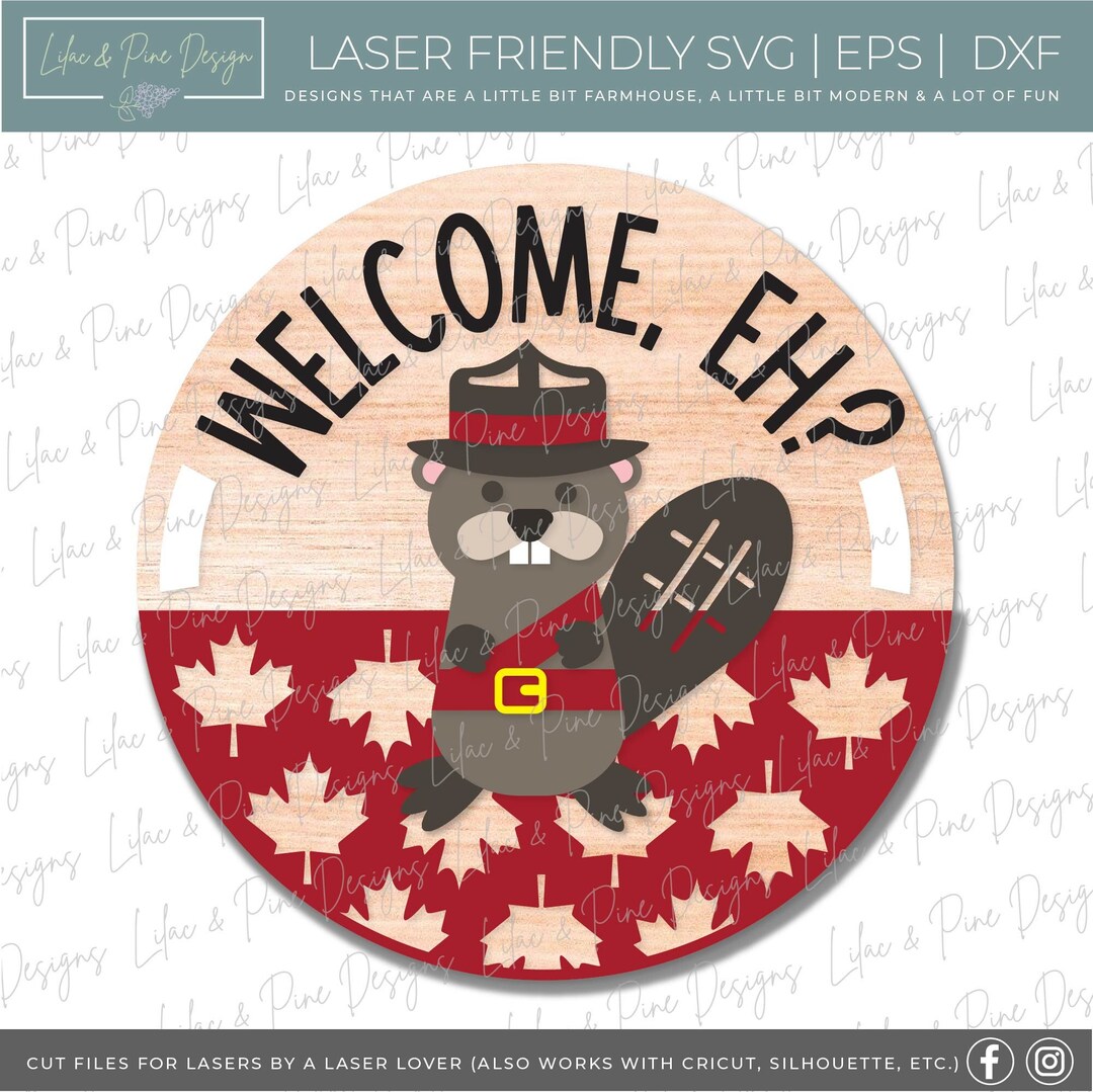 Canadian Door Hanger SVG, Canada Eh Welcome Sign, Canada Decor, Beaver ...