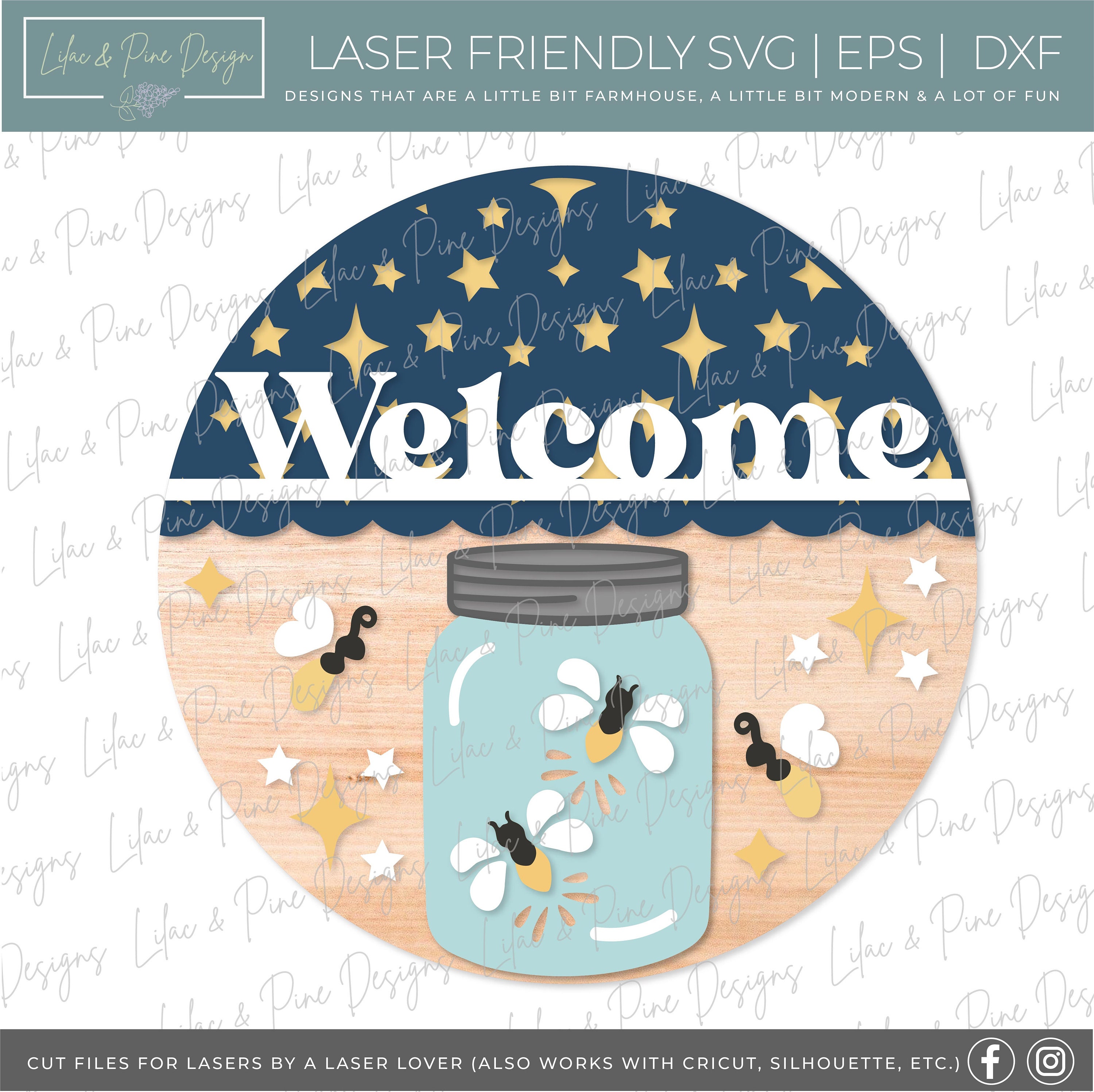Firefly Welcome Sign SVG, Lightning Bug Door Hanger Svg, Summer Welcome ...