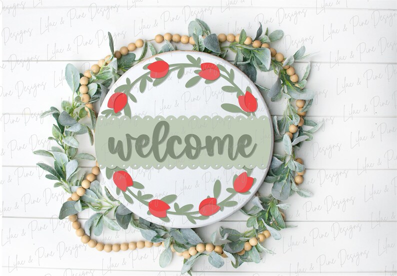Spring Tulip Welcome Sign SVG, Tulip Door Hanger, Flower Welcome SVG ...