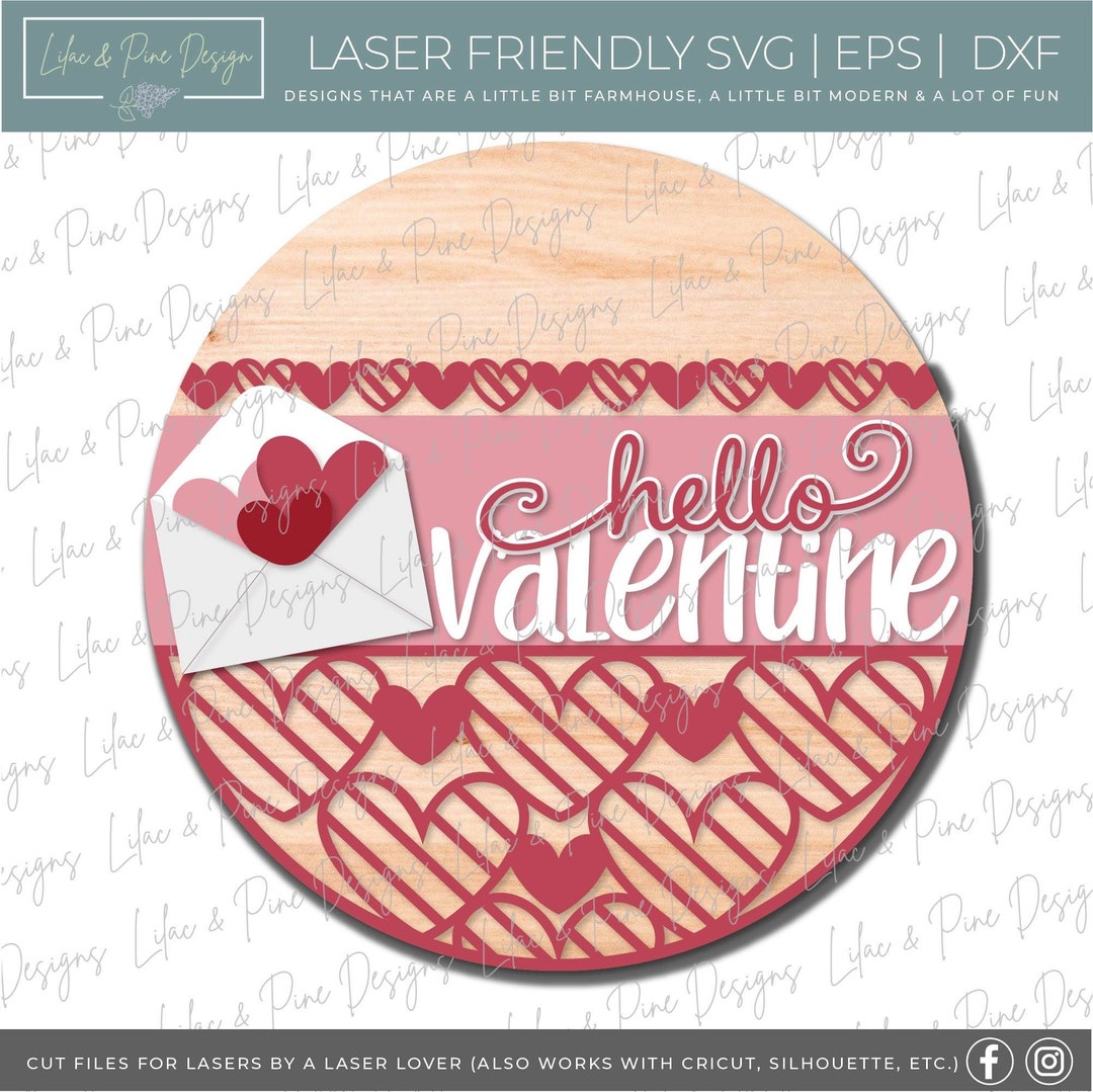 Hello Valentine Sign SVG, Valentine Door Hanger, Valentine Envelope Svg ...