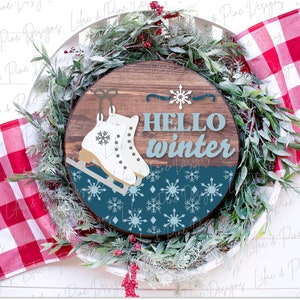 Hello Winter Sign SVG, Christmas Welcome Sign, Winter Door Hanger SVG ...