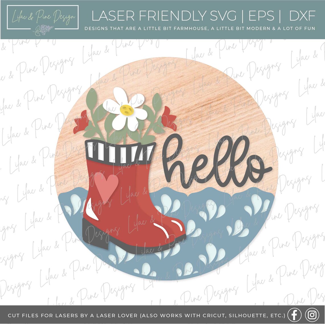 Spring Welcome Sign SVG, Rain Boot Door Hanger, Floral Hello Sign SVG ...