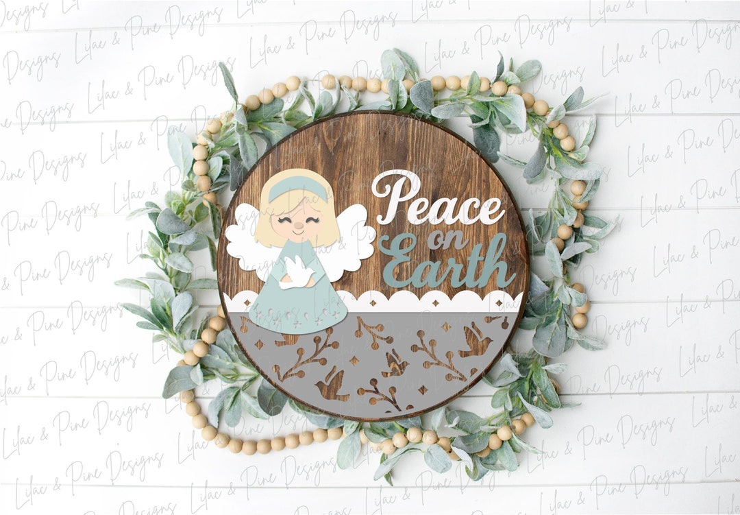 Peace on Earth Round Sign SVG, Christmas Angel SVG, Welcome SVG, Holiday Door Hanger Svg, Sign ...