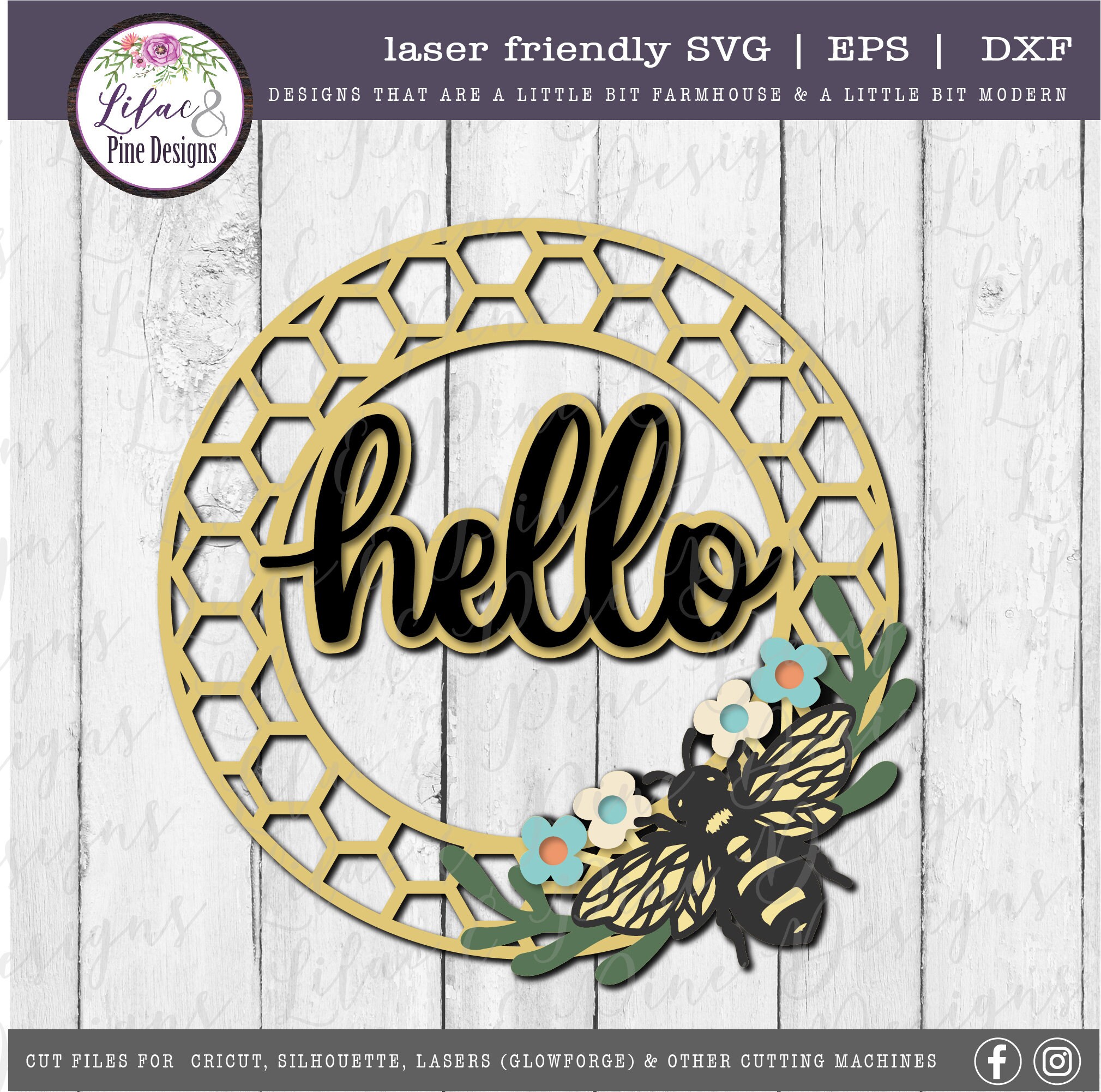 Hello Bee Honeycomb Sign Spring Sign SVG Bee SVG Summer | Etsy