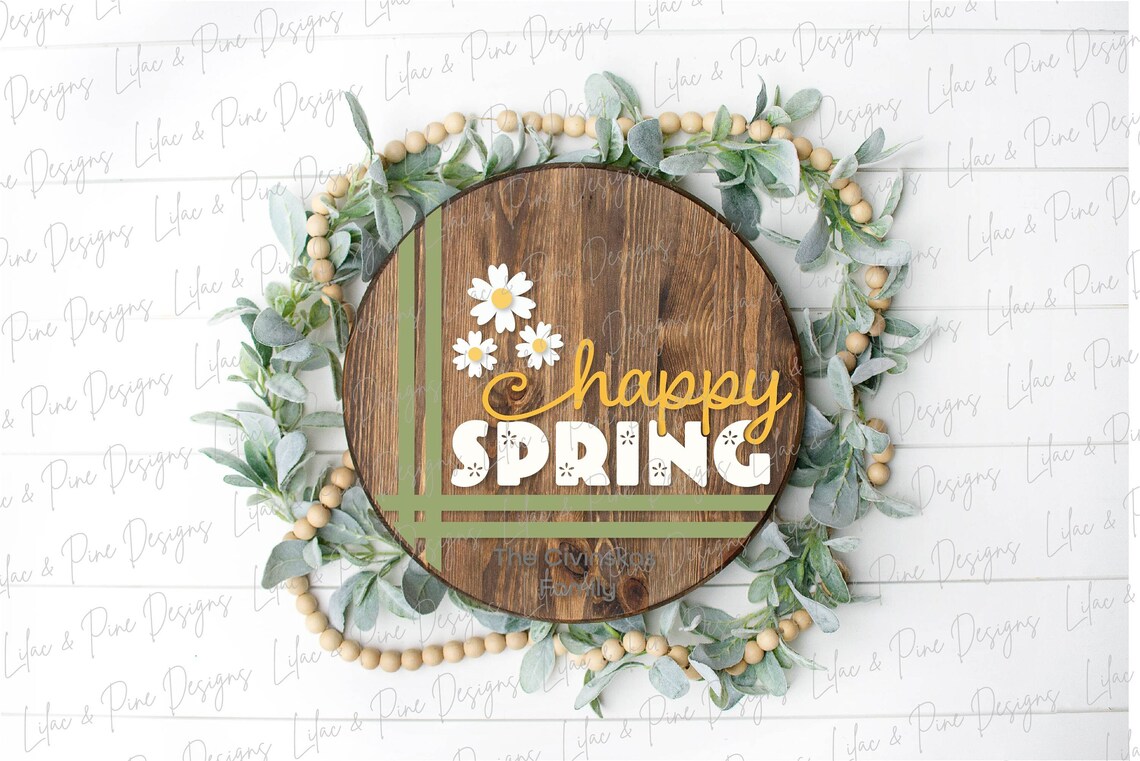 Happy Spring Door Hanger Daisy Porch Sign SVG Round Flower - Etsy