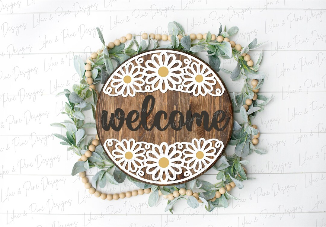 Daisy Hello Sign SVG, Daisy Door Hanger SVG, Summer Floral Welcome SVG ...