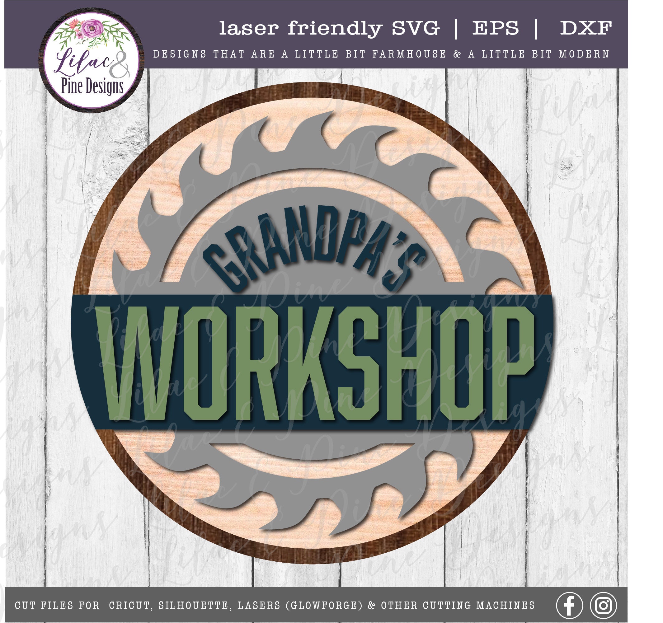 Dads Workshop sign Grandpa round sign saw blade SVG Papa | Etsy