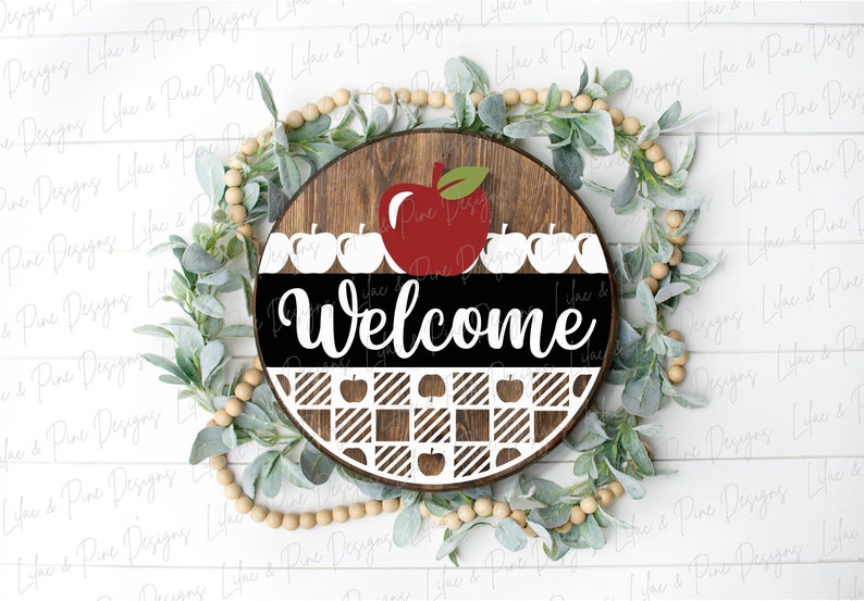 Apple Welcome Door Hanger SVG Fall Welcome Sign SVG Plaid - Etsy