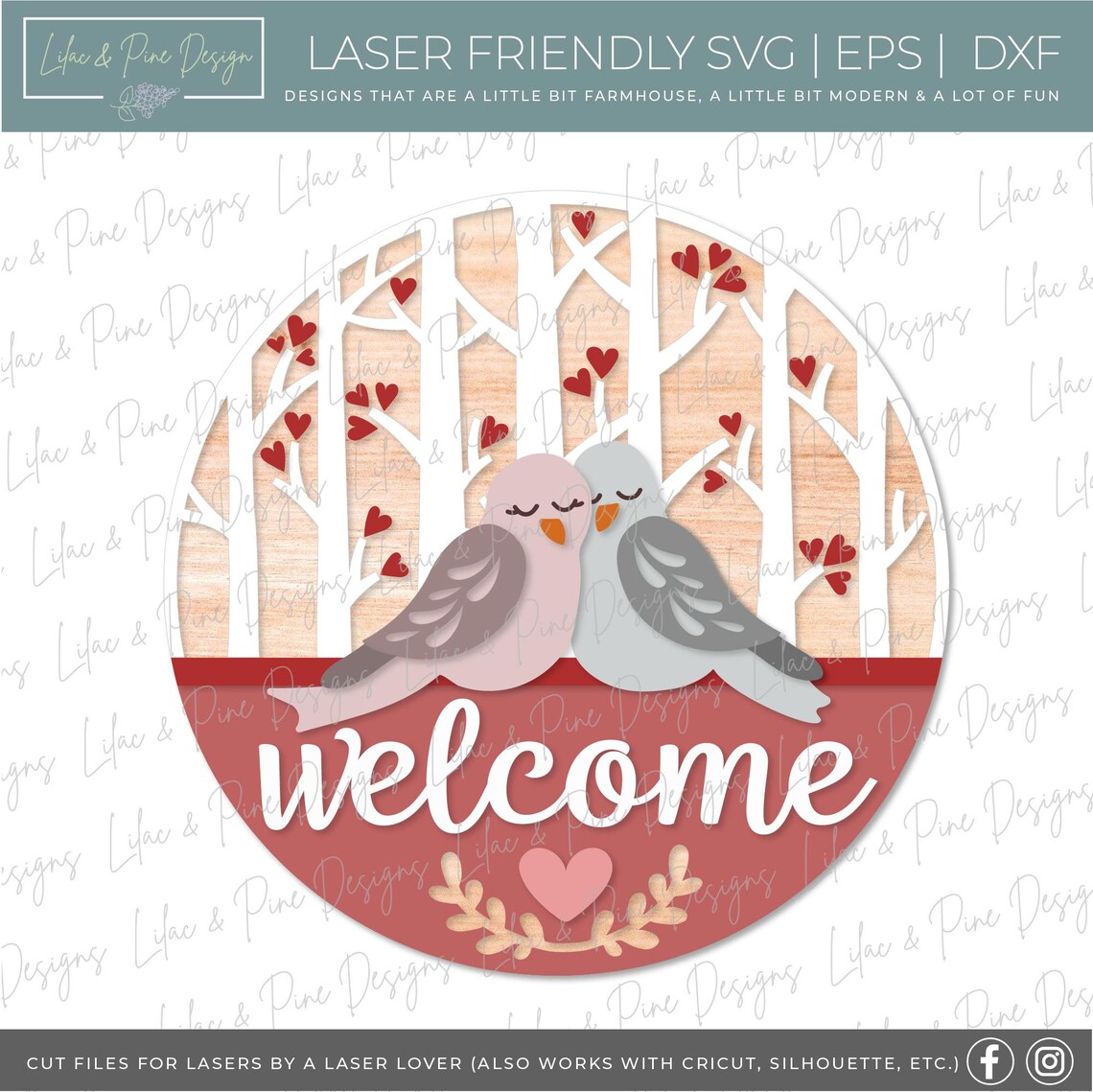 Love Birds Welcome Sign SVG, Valentine Door Hanger, Valentines Welcome ...