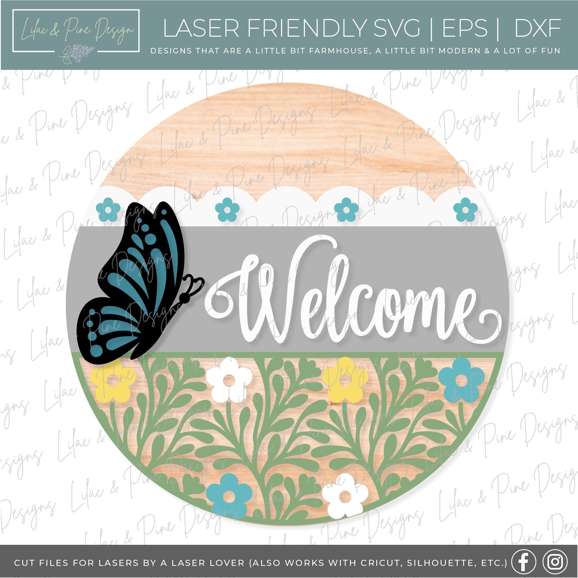Butterfly Welcome Sign Svg, Floral Door Hanger SVG, Monarch Porch Sign ...