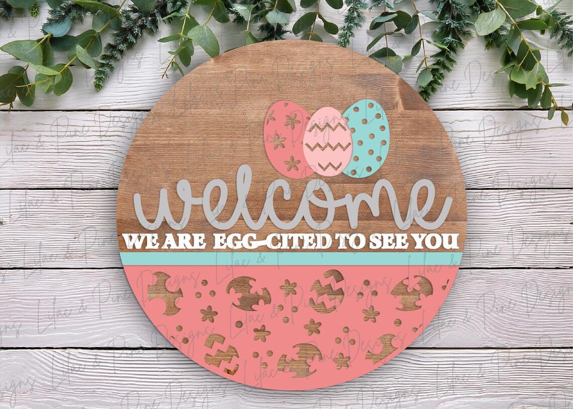 Easter Round Door Hanger SVG, Funny Easter Egg Welcome Sign, Easter ...