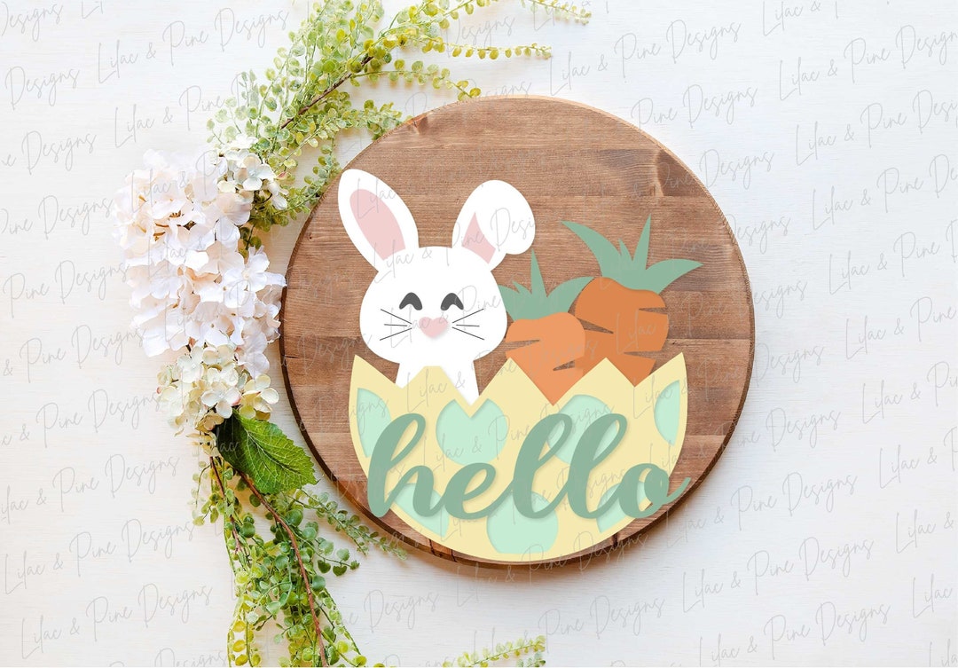 Easter Hello Sign SVG, Easter Bunny Door Hanger, Easter Welcome Sign ...