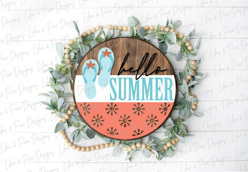 Hello Summer Flip Flop Round Sign Summer Door Decor SVG - Etsy