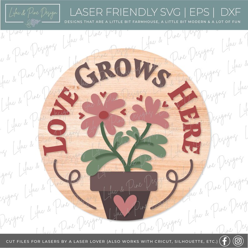 Love Grows Here SVG, Valentine Door Hanger, Valentines Welcome, Door ...