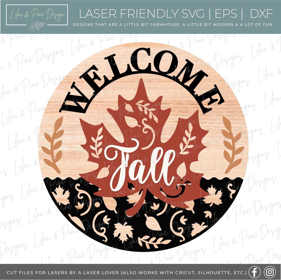 Welcome Fall SVG, Fall Leaves Door Hanger, Fall Welcome Round Sign ...