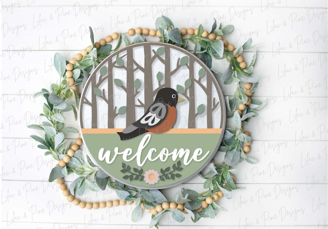Spring Welcome Sign SVG, Robin Door Hanger, Bird Welcome SVG, Spring ...