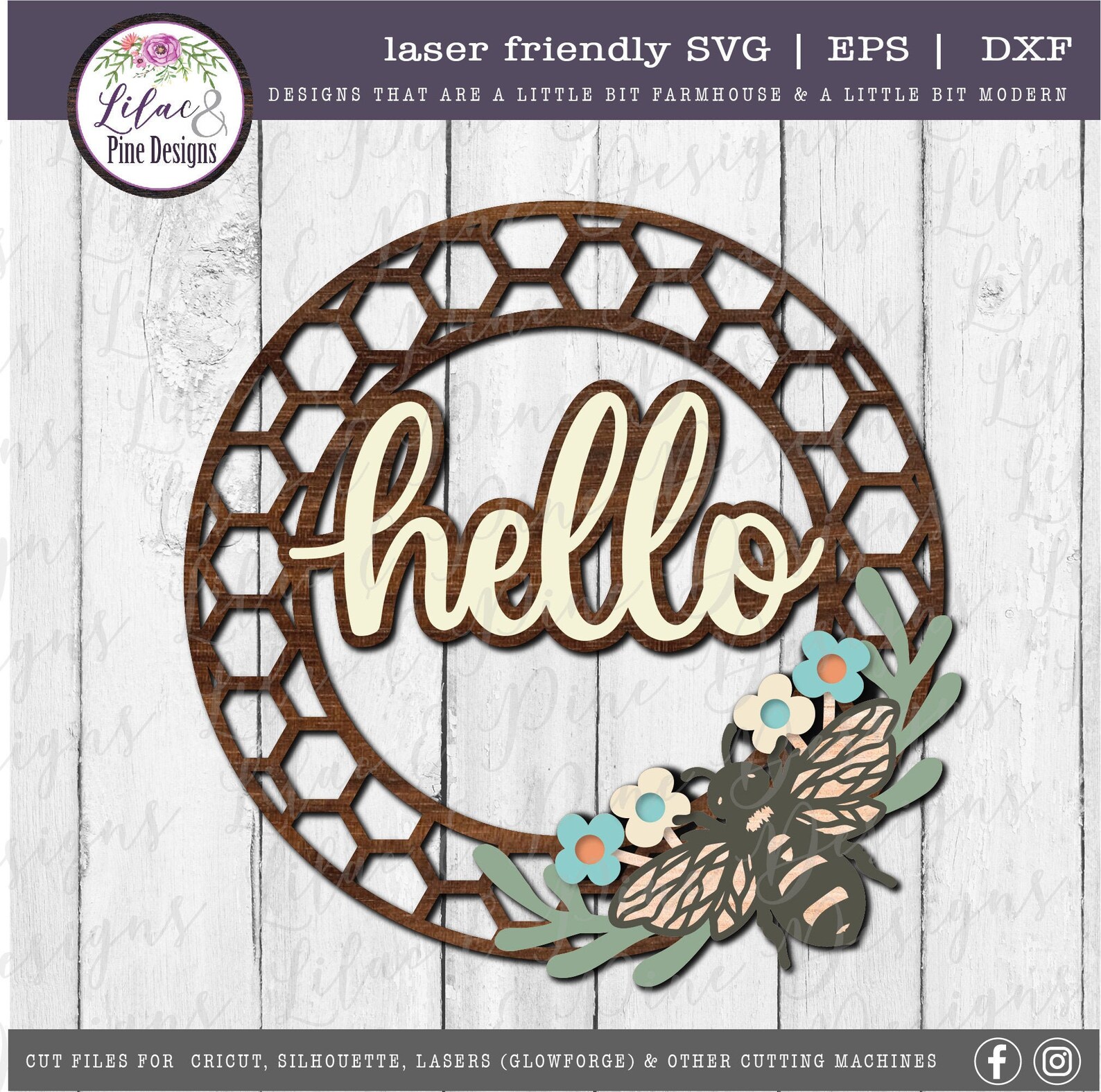 Hello Bee Honeycomb Sign Spring Sign SVG Bee SVG Summer | Etsy