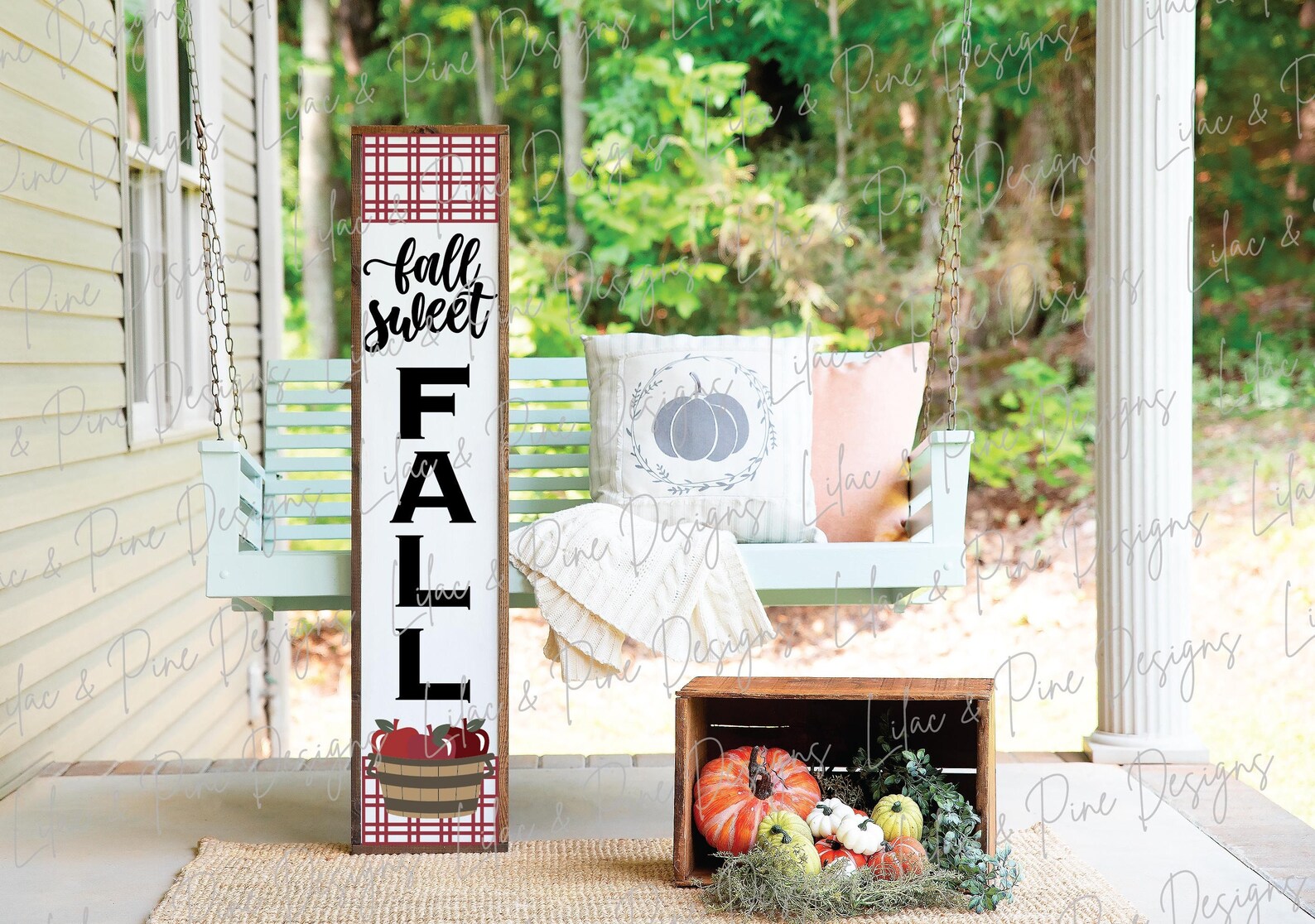 Fall Sweet Fall Porch Sign SVG, Apple Welcome Sign SVG, Apple Plaid ...