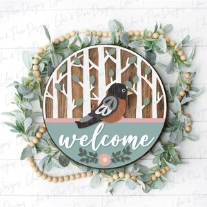 Spring Welcome Sign SVG, Robin Door Hanger, Bird Welcome SVG, Spring ...