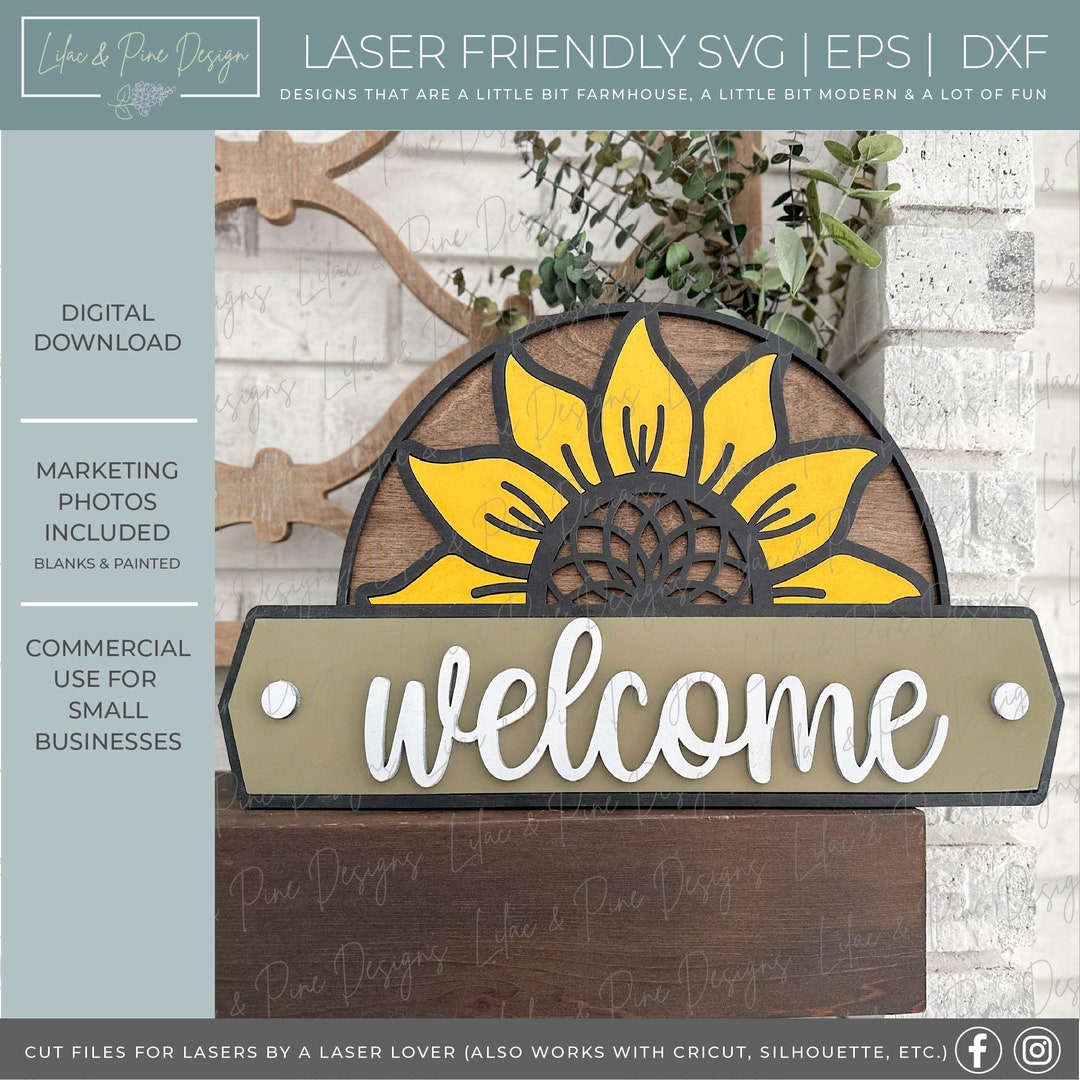 Sunflower Welcome Sign SVG, Shaped Door Hanger, Summer Porch Sign SVG ...