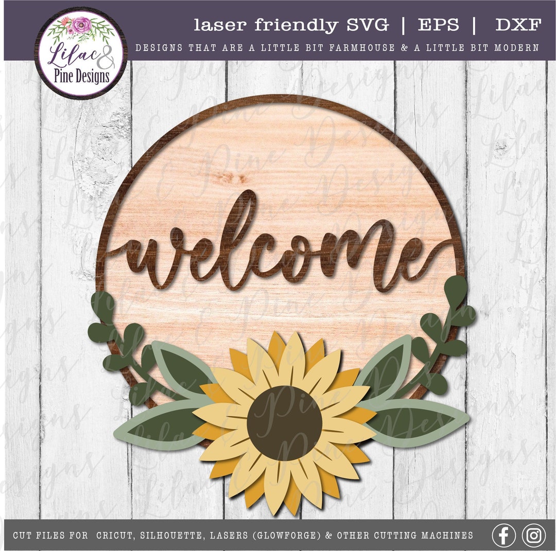 Sunflower Welcome Sign SVG, Welcome Floral Sign SVG, Welcome Circle SVG ...