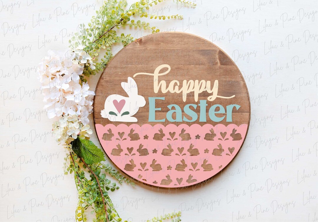 Happy Easter Sign SVG, Easter Bunny Door Hanger, Easter Welcome Sign ...