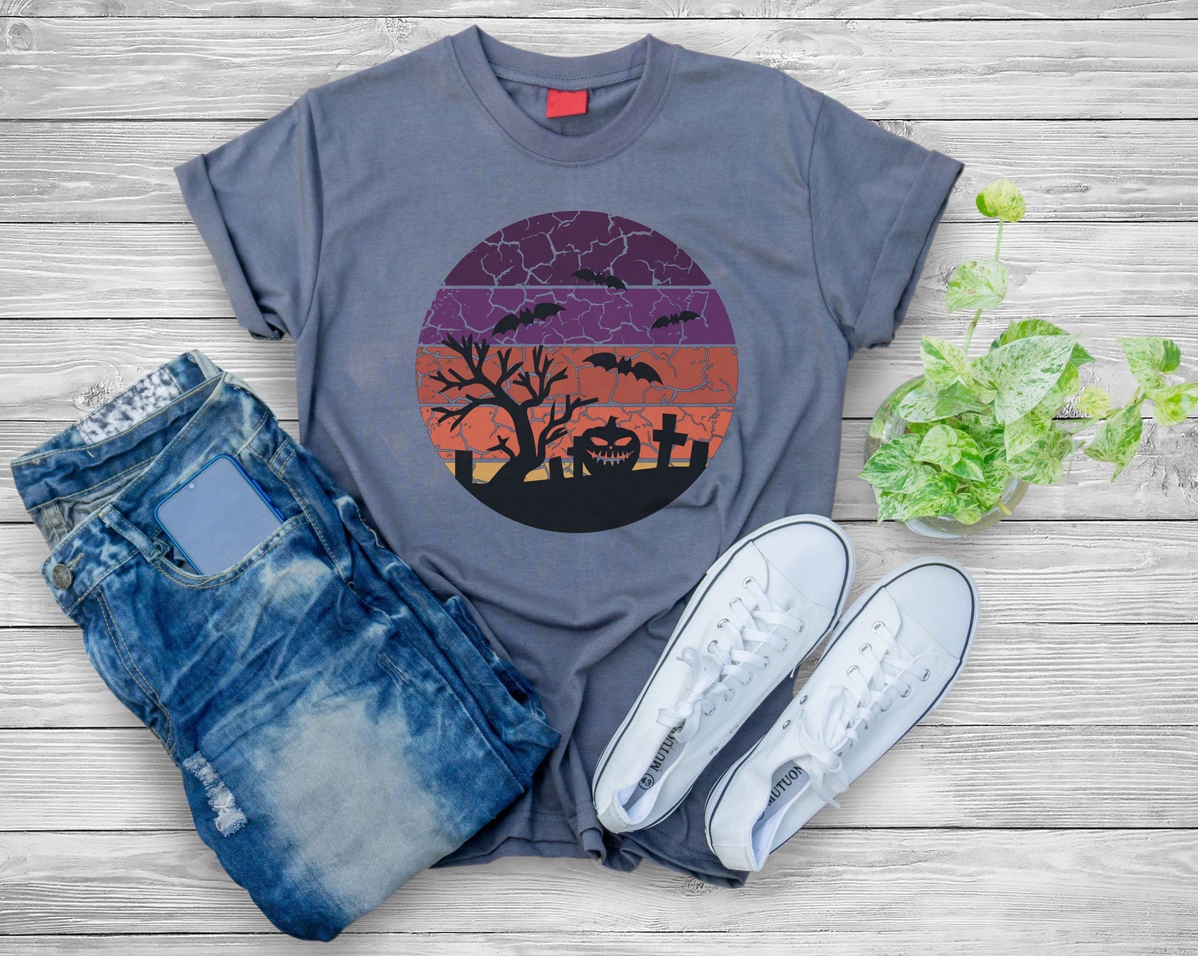 Retro Vintage Sunset SVG file Graveyard SVG Halloween SVG | Etsy