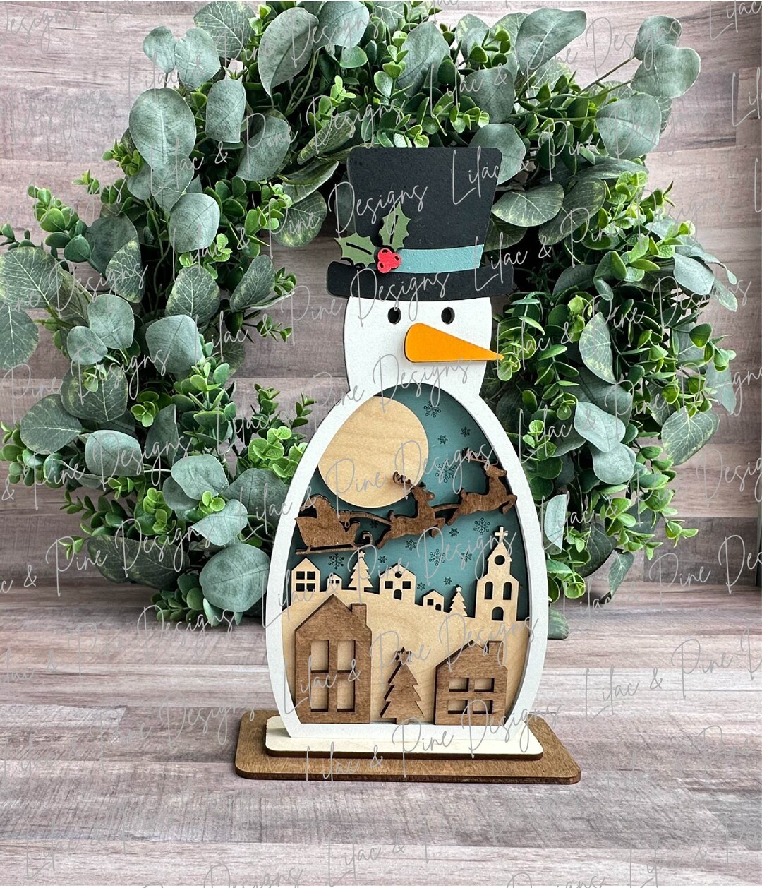 Snowman Shelf Sitter SVG, Layered Christmas Scene SVG, Laser Christmas ...