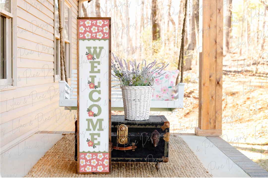 Mod Daisy Welcome Sign, Floral Porch Leaner SVG, Spring Flower Laser ...