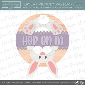 Hop on in Sign SVG, Bunny Welcome Sign SVG, Easter Bunny Door Hanger ...