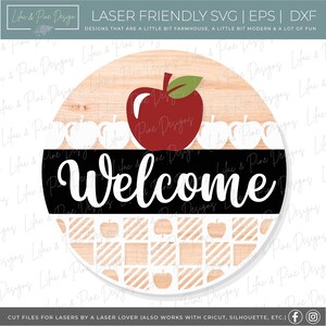 Apple Welcome Door Hanger SVG, Fall Welcome Sign SVG, Plaid Round Door ...