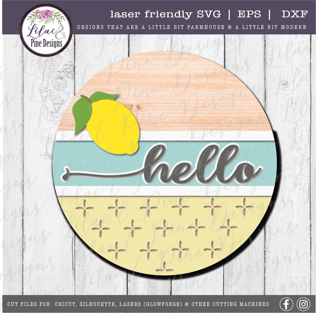 Hello Lemon Round Sign Summer Door Decor SVG Lemon SVG - Etsy