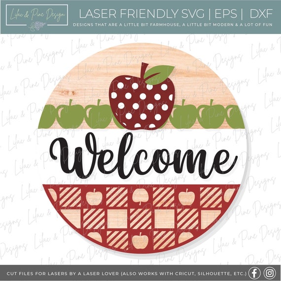 Apple Welcome Door Hanger SVG Fall Welcome Sign SVG Plaid - Etsy