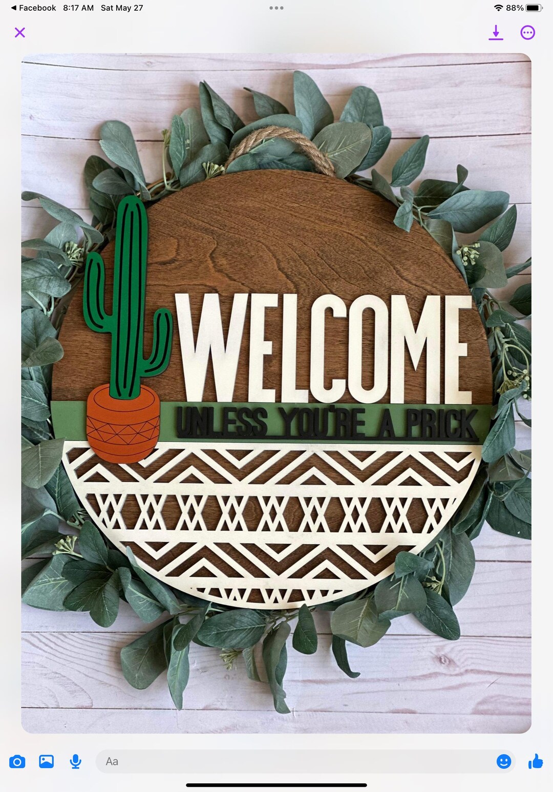 Snarky Cactus Welcome Sign SVG, Western Style Door Hanger, Funny Boho ...