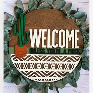 Snarky Cactus Welcome Sign SVG, Western Style Door Hanger, Funny Boho ...