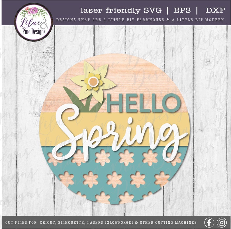 Hello Spring Round Sign SVG Spring Floral Door Round SVG - Etsy