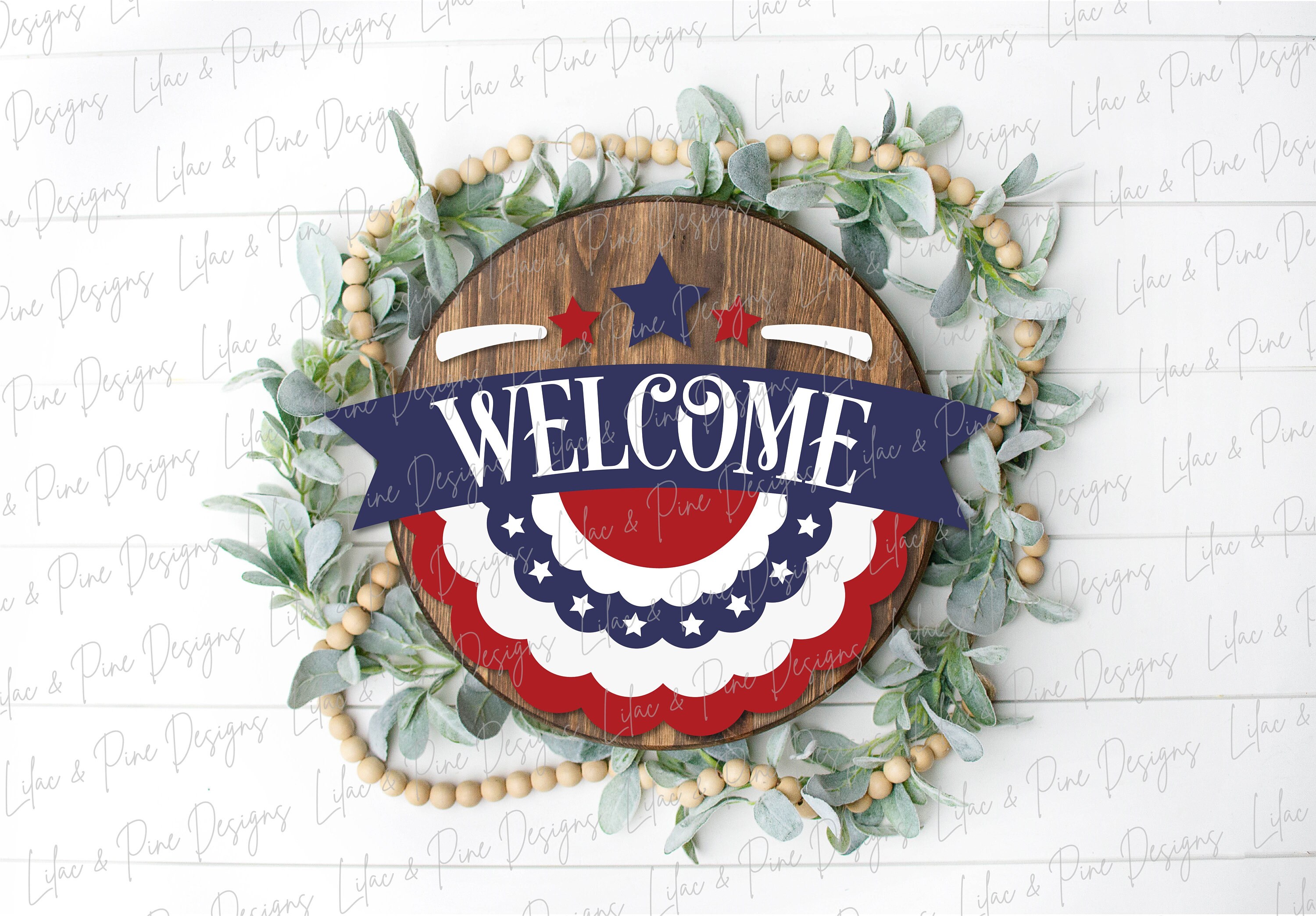 Patriotic Banner Welcome Sign July 4th Door Hanger SVG - Etsy