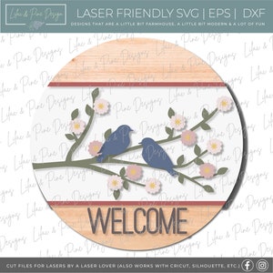 Birds on Branch Door Hanger SVG, Spring Welcome Sign, Apple Blossom Svg ...