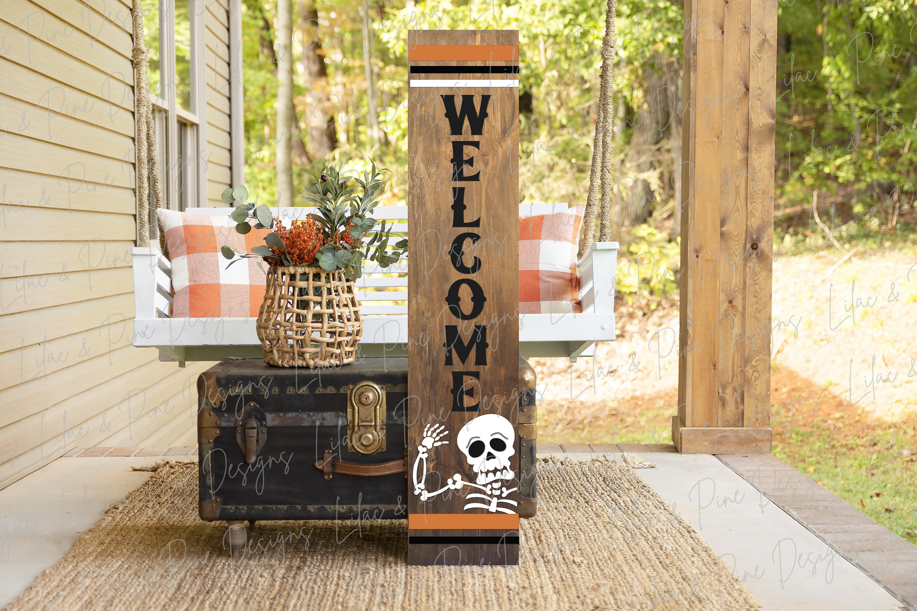Halloween Welcome Sign SVG, Skeleton Porch Sign SVG, Skeleton Vertical ...