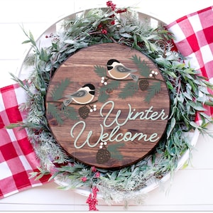 Chickadee Welcome Sign, Winter Welcome Sign SVG, Seasons Greetings SVG ...