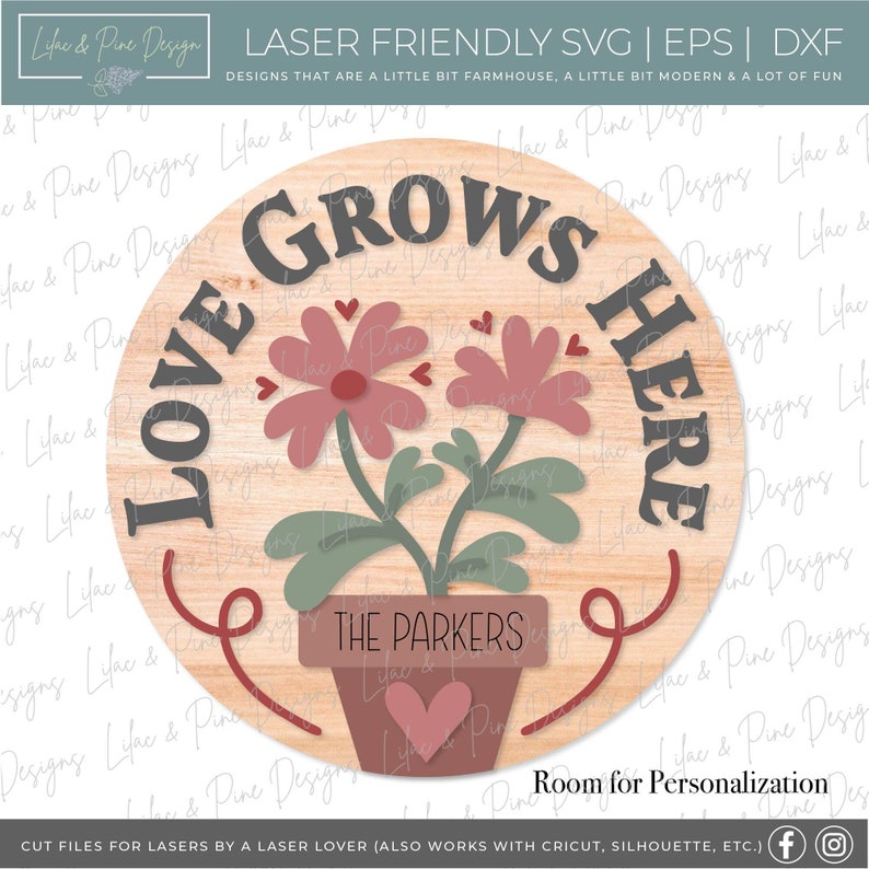 Love Grows Here SVG Valentine Door Hanger Valentines - Etsy