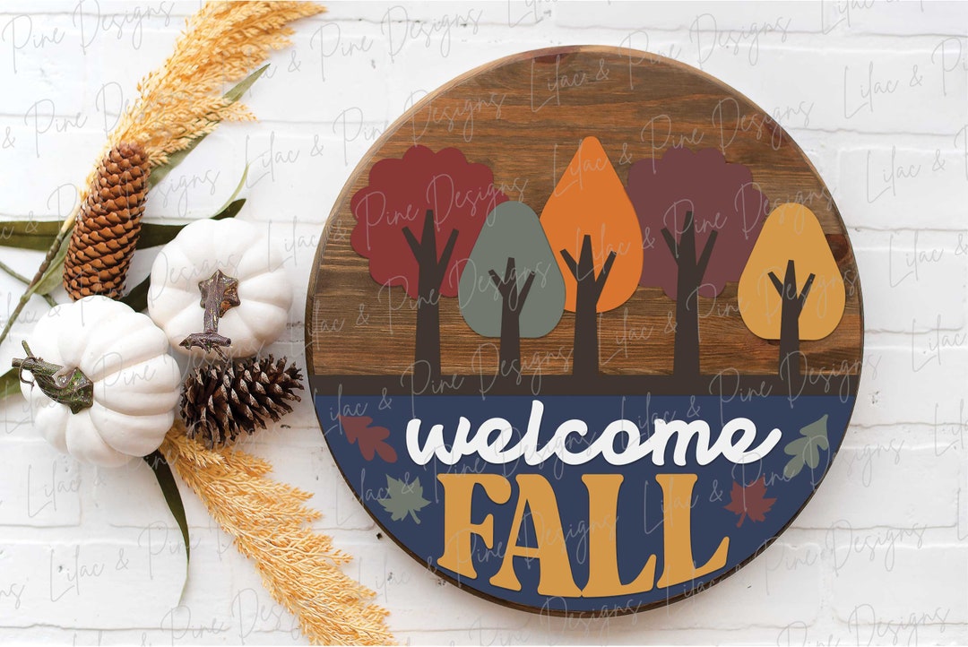 Welcome Fall Sign SVG, Modern Fall Door Round SVG, Fall Door Hanger ...
