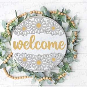 Daisy Hello Sign SVG, Daisy Door Hanger SVG, Summer Floral Welcome SVG ...