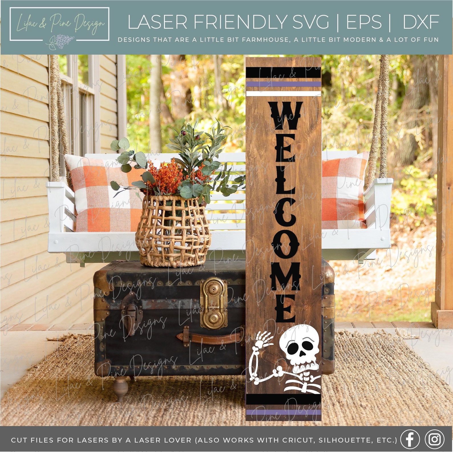 Halloween Welcome Sign SVG, Skeleton Porch Sign SVG, Skeleton Vertical ...
