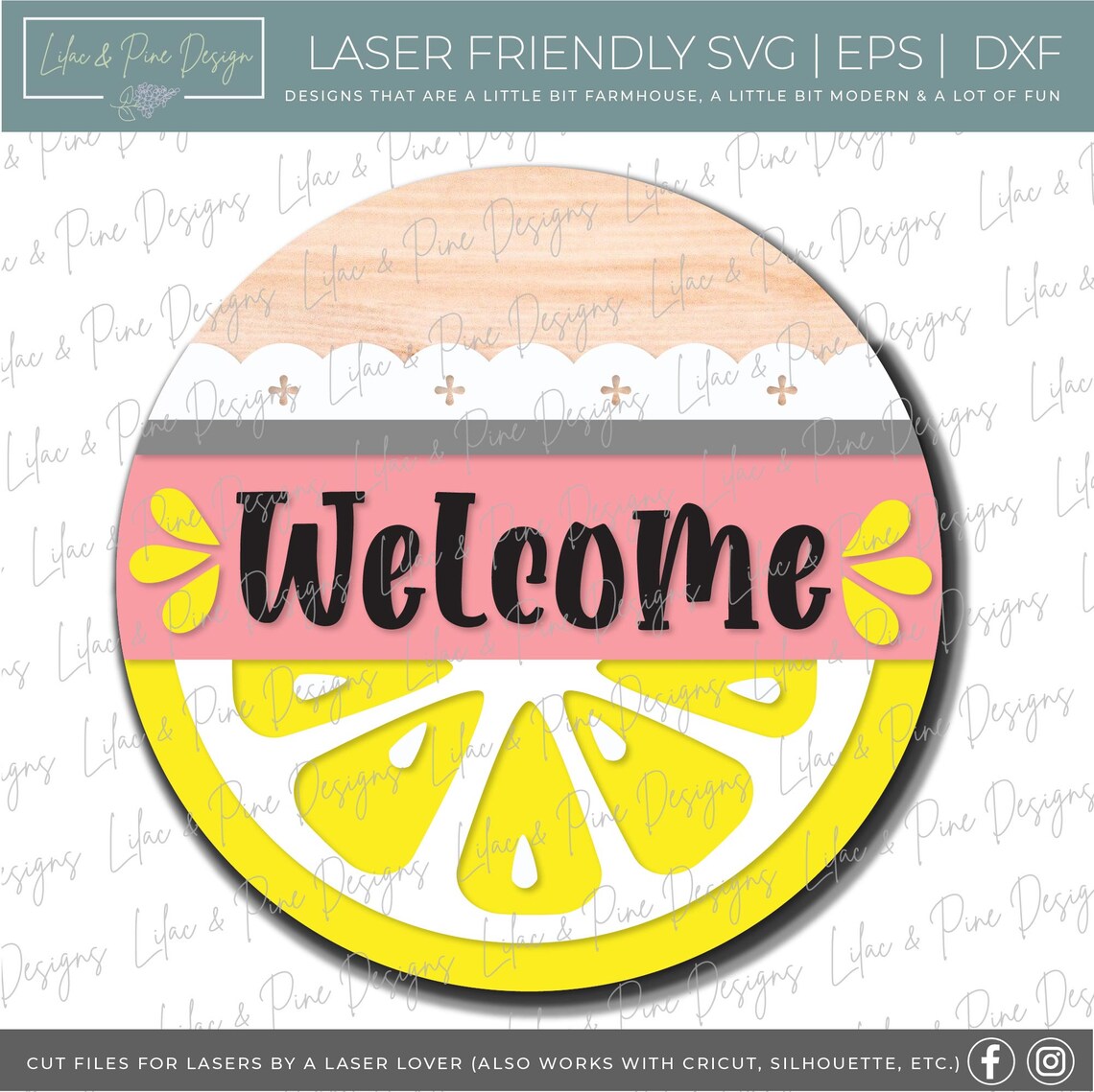 Lemon Door Hanger SVG Lemon Welcome Sign Lemon Round Sign - Etsy